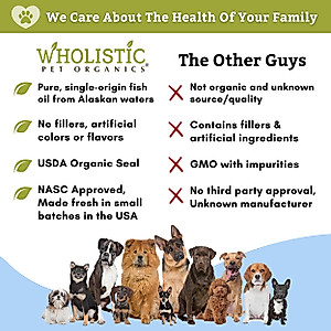 Wholistic Pet Organics Salmon Oil: Deep Sea Wild Alaskan Salmon Oil for Dogs and Cats - Natural Omega 3 Dog Fish Oil Supplement with EPA and DHA for Skin, Coat, Heart and Nervous System Health