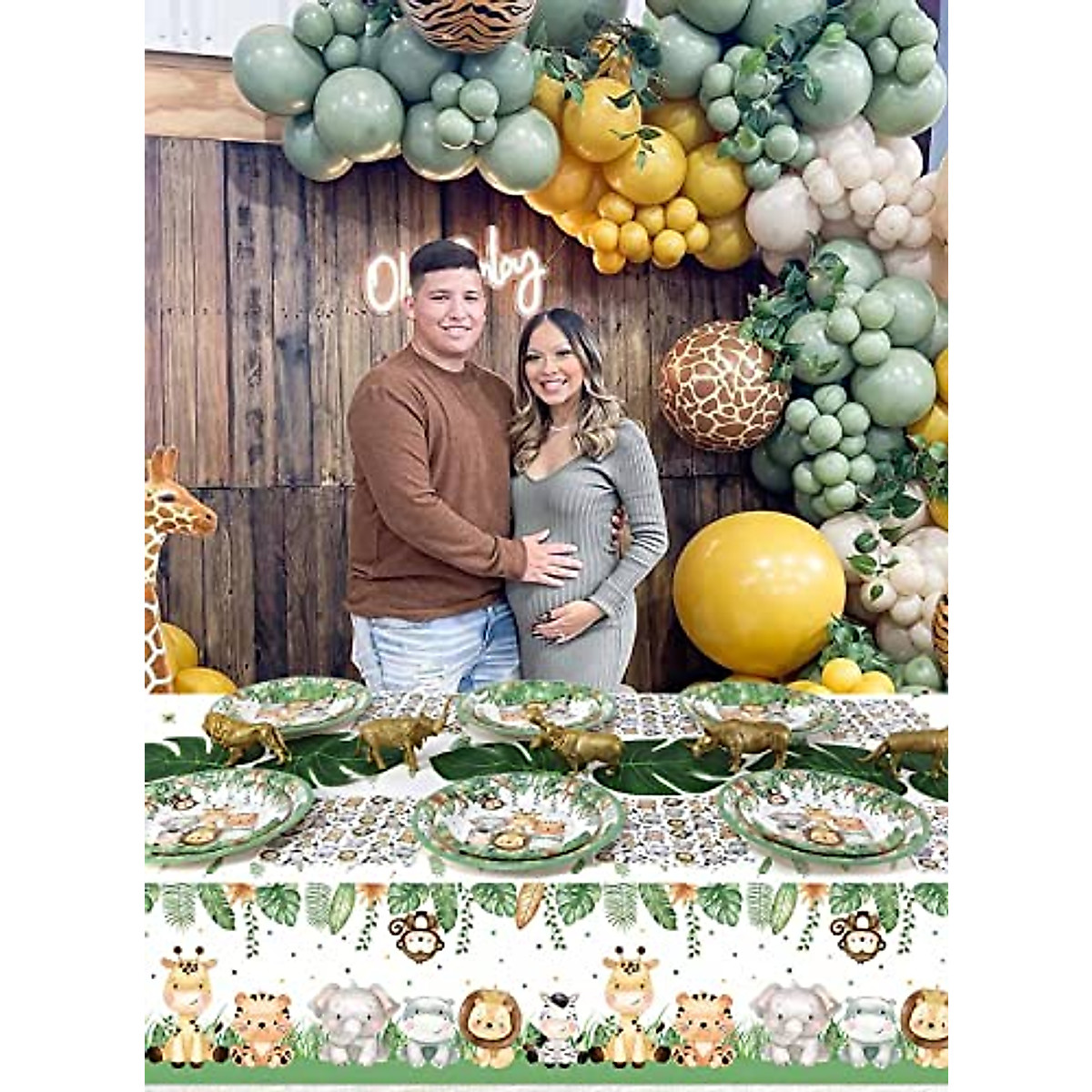 Safari Baby Shower Decorations Boy Plates Napkins and Tablecloth Set Serves 25,Jungle Animal Theme Birthday Party Supplies