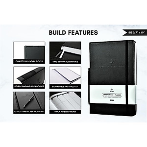 2024 Christian Daily Planner Black 7" x 10" Monthly and Weekly Planner, Journal & Church Companion w/ Metal Pen, No Bleed Paper, Scripture & More!