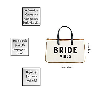 Santa Barbara Design Studio Tote Bag Wedding Collection Black and White 100% Cotton Canvas with Genuine Leather Handles, Large, Bride Vibes