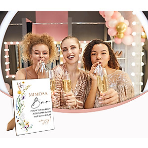 Boho Wildflower Bridal Shower Mimosa Bar Sign, Table Decor Bridal Shower Sign, Pack of 1 Wooden Tabletop Sign with Stand, Bridal Shower Decorations, Wedding Shower Supplies - XG05