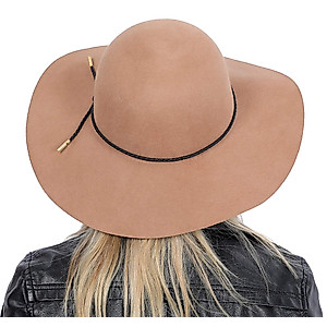 Lanzom Women Lady Retro Wide Brim Large Floppy Panama Hat Belt Wool Fedora Hat (Khaki, One Size)