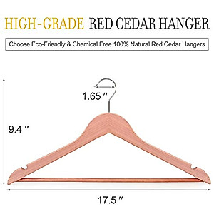 TOPIA HANGER American Red Cedar Wood Coat Hangers, Wooden Suit Hangers, 10 Pack-Natural, Smooth Cut Notches- 360°Flexible Hook- Solid Non-Slip Bar - CT07C