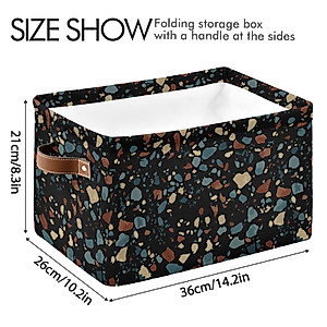 YETTASBIN Terrazzo Storage Basket 2pc, Large Collapsible Toys Clothes Organizer, Long-Lasting Canvas Storage Bin with Handle for Shelves Closet Laundry Home Office Decor