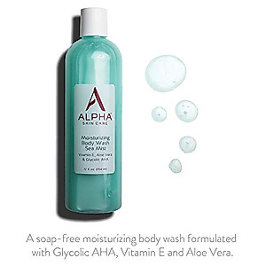 Alpha Skin Care Moisturizing Body Wash | Anti-Aging Formula | Glycolic Alpha Hydroxy Acid (AHA) | Vitamin E & Aloe Vera | Conditions & Soothes | For All Skin Types | 12 Fl Oz