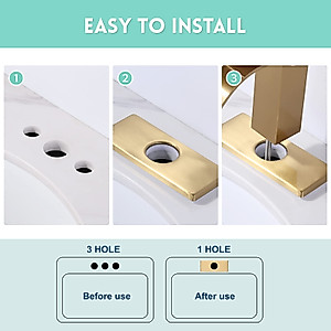 6 Inch Faucet Deck Plate, Brushed Gold Escutcheon Faucet Plate for Bathroom Sink 1 Hole or 3 Hole 4 Inch Centerset Basin Sink Hole Cover, Stainless Steel Faucet Hole Cover