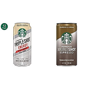 Starbucks Tripleshot Energy Extra Strength, French Vanilla, 15oz Cans (12 Pack) & Doubleshot, Espresso + Cream, 6.5 Fluid Ounce, Pack of 12