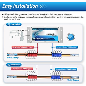 iSpring ED2000 Whole House Water Descaler, Alternative Electronic Salt-Free Hard Water Conditioner, Reduces Limescale Prevent Deposits Build-up, Different from a Water Softener