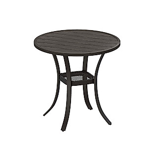 VICLLAX Patio Dining Table, Round Patio Table Metal Outdoor Bistro Table with Rack for Balcony Garden Deck, 27.6Inch Ash Grey