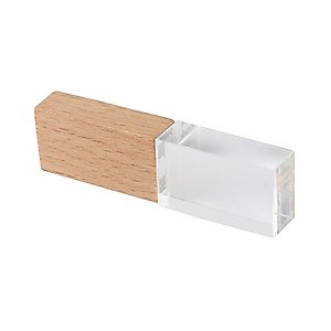 FIRSTMEMORY 64GB USB 2.0 Flash Drive Novelty Wood Crystal Transparent Pen Drive LED Light Memory Stick Thumb Drives Data Storage Pendrive Gifts (64 GB, Crystal & Wood)