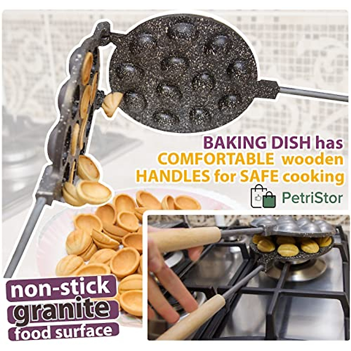 Walnut Cookie Maker 12 halves non-stick coating granite stone Cookies Pastry