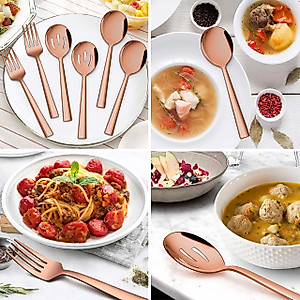 Homikit 46-Piece Copper Silverware Set with Serving Utensils, Stainless Steel Square Flatware Cutlery Set for 8, Modern Home Restaurant Hotel Eating Utensils, Include Fork Spoon Knife, Dishwasher Safe