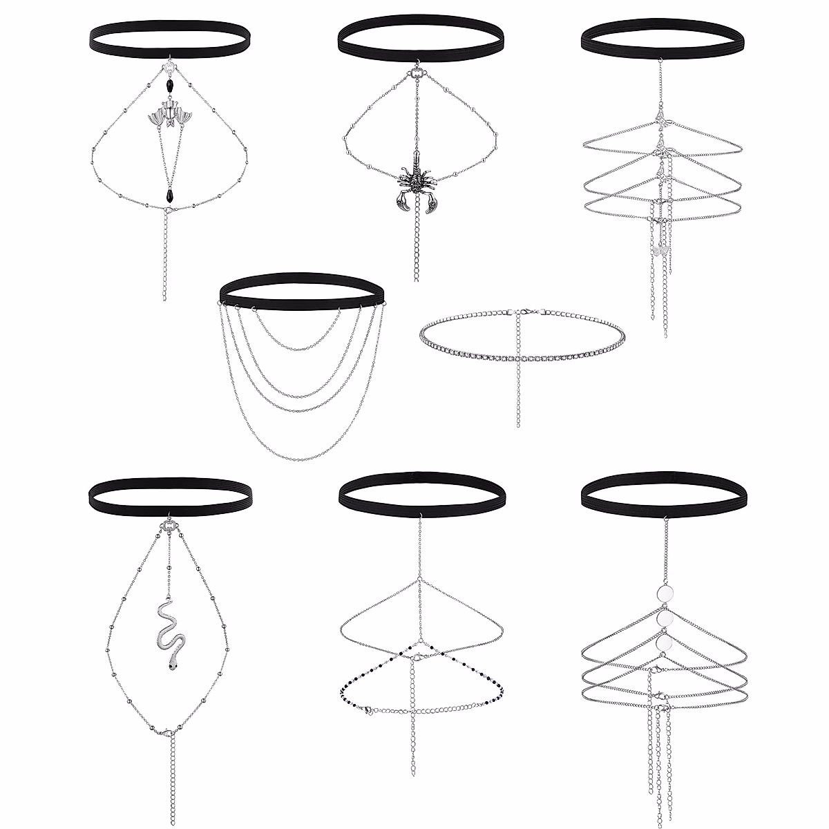 YOVORO 8 Pcs Leg Chains for Women Thigh Chains Boho Body Chain for Beach Summer Holiday Snake Thigh Jewelry Silver