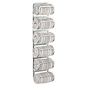 mDesign Wall Mount Towel Storage Rack for Bathroom - 6-Tier Hanging Organizer - Mounted Shelf for Multiple Bath Towels or Rolled Robes - Wine Bottle Holder - Steel Metal - Carson Collection - Chrome