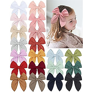doboi 20PCS Fable Bows 4.5 Inch Hair Bows Clips Baby Girls Hair Clips Cotton Linen Bows for Girls Solid Color Hair Accessories for Baby Toddlers Kids