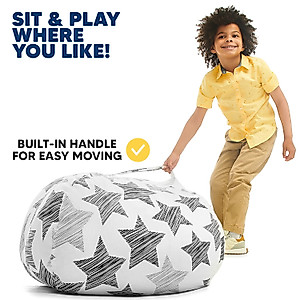 5 STARS UNITED Stuffed Animal Storage Bean Bag – Toy Storage Organizer and Bean Bag Chair for Kids Holds up to 90+ Plush Toys – Cotton Canvas Bags Cover for Boys and Girls Ages 4-11, Hatch Stars
