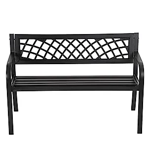 Garden Bench Outdoor Metal Park Benches Cast-Iron Patio Bench with Mesh Pattern Plastic Backrest Armrests for Patio Park Lawn Yard,Black