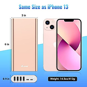 BONAI Portable Charger 20000mAh Power Bank 4 USB Outputs Aluminum Polymer Portable Battery Charger 2.0A Max Input Compatible with iPhone 13 11 XR for Road Trips Camping Picnic - Rose Gold