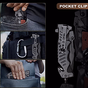 Pocket Knife for Men, Tactical Folding Knives with Clip, Glass Breaker & Seatbelt Cutter, EDC Survival Knife for Emergency, Cool Pocket Knives for Outdoor Camping Hunting Fishing