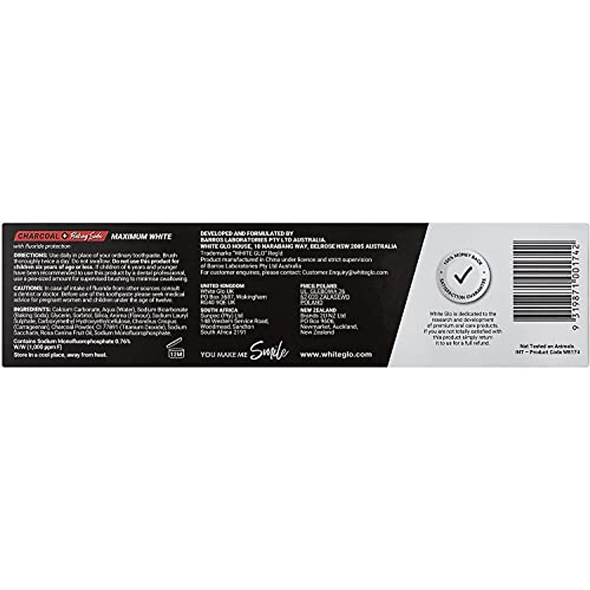 White Glo - Charcoal + Baking Soda Maximum White Toothpaste 150g