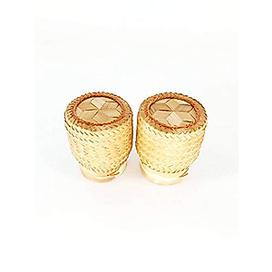 2 Sets of Mini Basket Size 8x8x11 cm. Handwoven Handmade Sticky Rice Serving Basket from Natural Bamboo