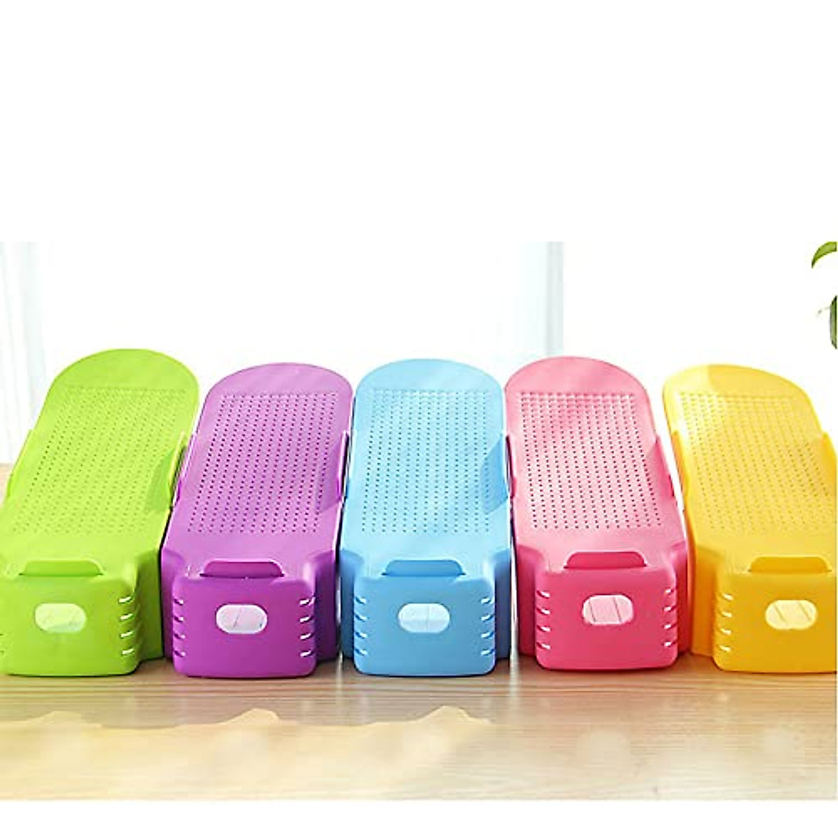 ZANBANG Thicking Shoe Slots Organizer,6 Pack Adjustable Shoe Stacker for Closet Organization with 3 Level ZML-285 (Blue)