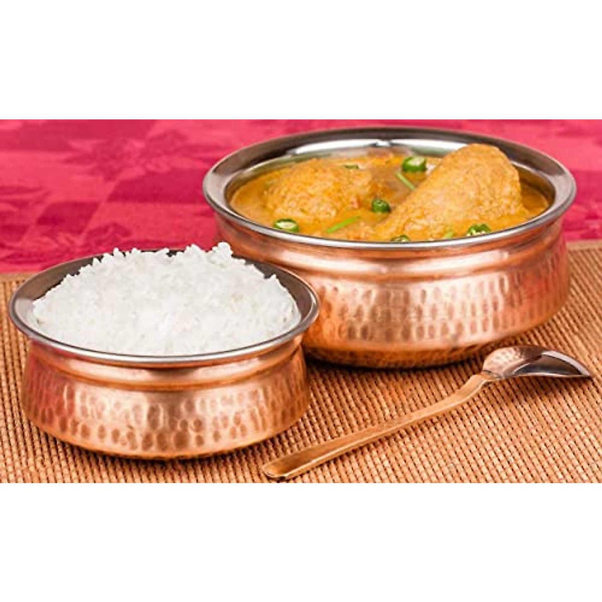 VAKRATUNDA KITCHENWARES Heavy-Duty Stainless Steel Handi, Multipurpose Indian Serveware, Tableware, Copper Serving Bowls Pack of (2) - Diameter 5 inches
