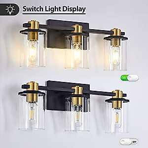 stambord 3 Light Bathroom Vanity Light, Black and Gold Bathroom Light Fixtures, Sconces Wall Lighting with Glass Shade, Modern Brushed Gold Vanity Lights for Bathroom, Bedroom, Hallway