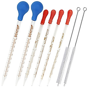 6Pcs Glass Pipettes Dropper, 1ml 2ml 3ml 5ml 10ml Graduated Liquid Dropper, with Rubber Bulb and Cleaning Brush, Transfer Pipettes for Essential Oil
