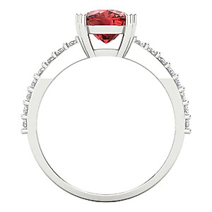 Clara Pucci 3.47ct Cushion Cut Solitaire with accent Natural Scarlet Red Garnet designer Statement Accent Ring Solid 14k White Gold