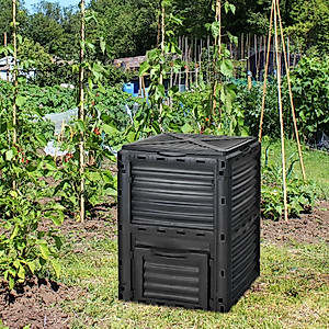 Goplus Compost Bin, 80 Gallon (300 L) Large Outdoor Composting Box w/Top Flip Latch-on Lid, Bottom Exit Door, BPA Free Material, Grass Food Trash Composter Barrel for Garden Yard (Black)