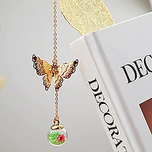 Metal Leaf Bookmark, 3D Butterfly Pendant, 2-Piece Set in Purple and Green, a Gift for Reading Enthusiasts/Ladies/Teachers/Kids.