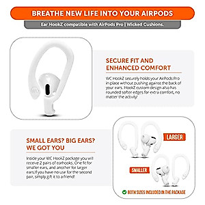 WC HookZ Combo Pack - Upgraded Over-Ear Hooks for AirPods Pro - 2 Pairs of Large & Small Size Included in Package Made by Wicked Cushions | Winter White & Mixed Marble