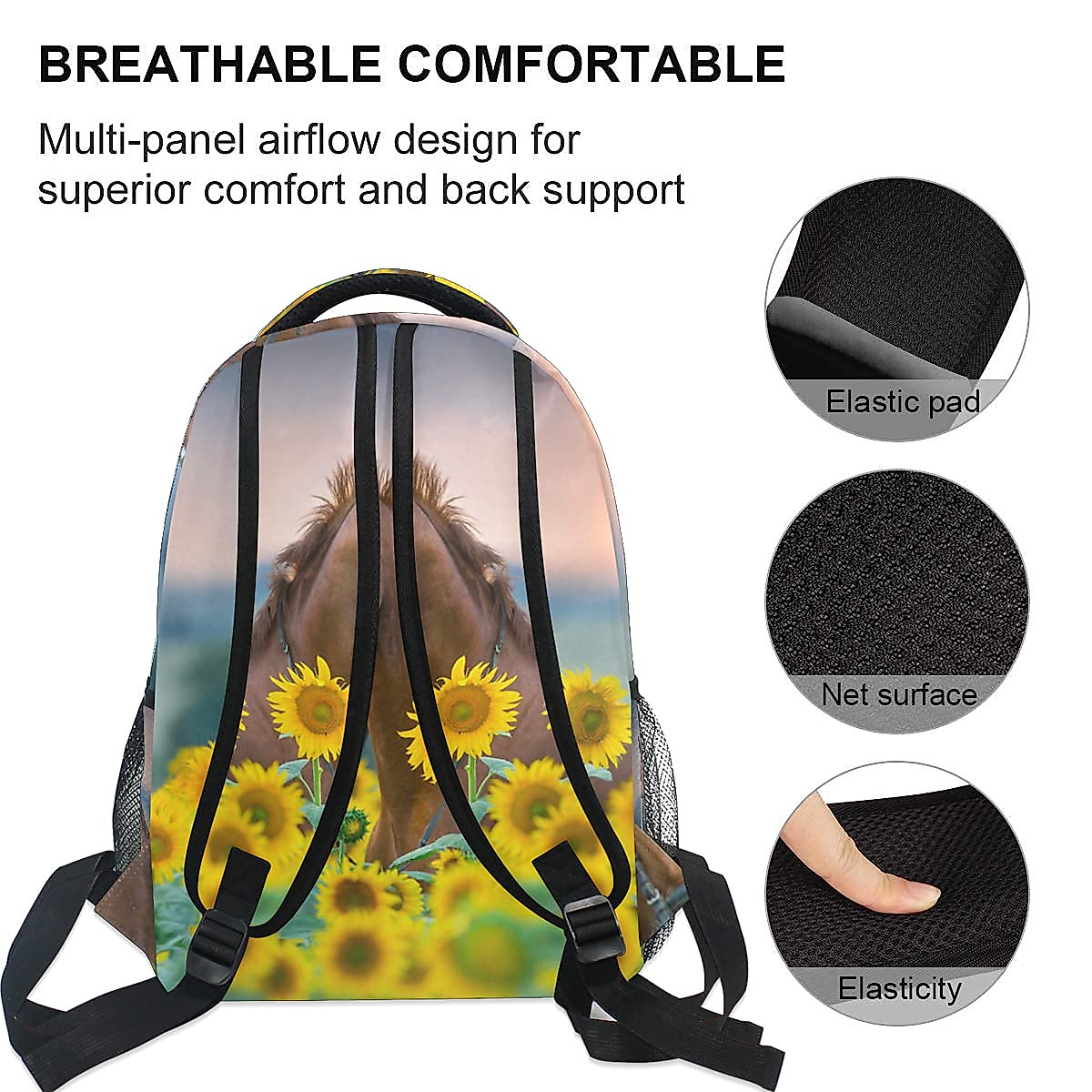 Horse Sunflowers Backpack Girl Backpacks for School Elementary Cute Bookbags for Girls 3rd 4th 5th Grade