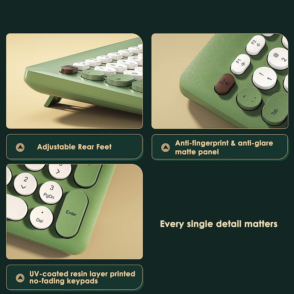 Wireless Keyboard and Mouse Combo, Superbcco 2.4GHz USB Cordless Computer Keyboard with Numeric Keypad, Quiet Click, Round Keys, Slim for Desktop/PC/Laptop/Surface/Windows OS (Chocolate Green)