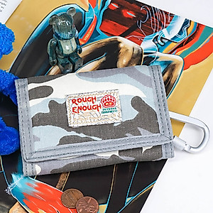 Rough Enough Kids Wallet for Boys Girls with Neck Lanyard Teen Wallet Canvas Blue Camo