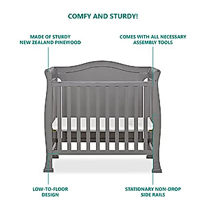 Dream On Me Addison Full Panel 4-in-1 Convertible Mini Crib in Storm Grey, JPMA Certified Baby Crib, Non-Toxic Finish, New Zealand Pinewood, Low to Floor Design