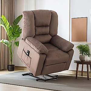 Altillo Power Lift Recliner Chair for Elderly, Electric Recliner Relax Sofa Chair with Massage & Heated, Living Room Chairs with Side Pocket and Remote Control (Brown)