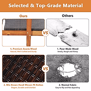 HAPPYGRILL 2PCS Patio Chaise Lounge Chair, Outdoor Rattan Recliner with 4-Level Adjustable Backrest, Solid Acacia Wood Frame, Ergonomic Lounge Chair for Backyard Poolside Balcony