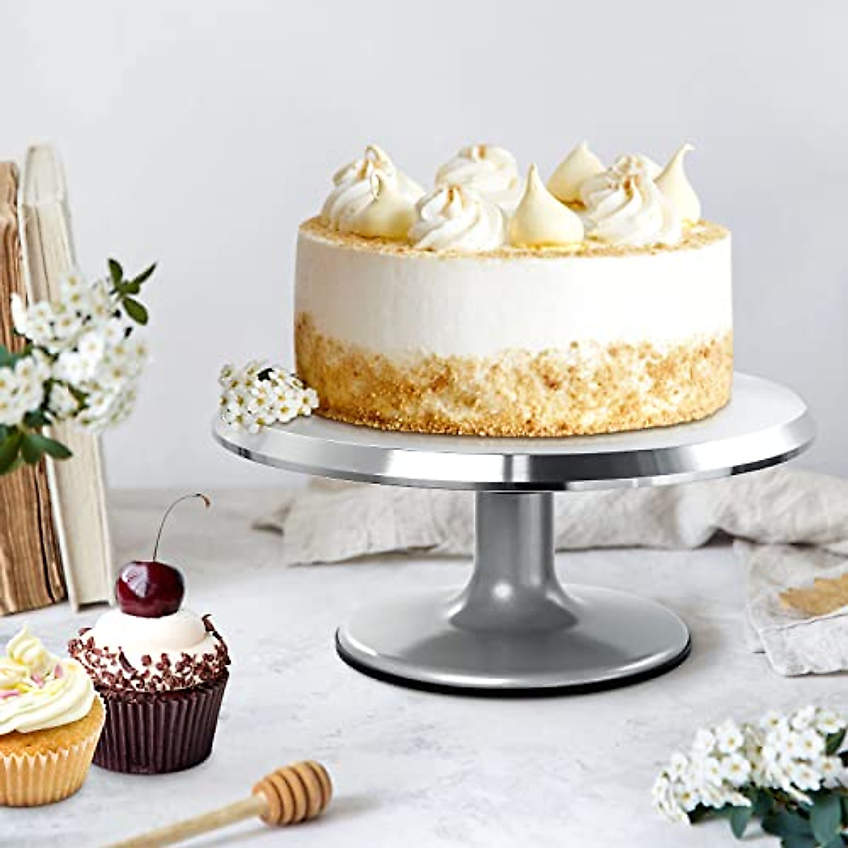 12'' Cake Stand, Cake Spinner Cake Decorating Supplies, Round Decorating Turntable Revolving Aluminum Table Holder Baking Display Tray Plate Tools Accessories for Birthday Wedding Party