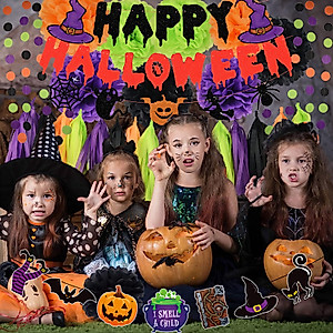 Halloween Party Decorations - Trunk Or Treat Car Decorations Kit for SUV Happy Halooween Banner Orange Black Purple Green Tissue Paper Pom Pom for Hocus Pocus Party Supplies