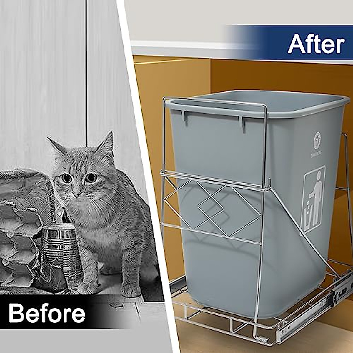 hehimhis Pull Out Trash Can, for 2 Trash Cans Pull Out Trash Can Under Cabinet Slide Out Organizer Laundry Hampers and Bath Bins (Trash Can Not Included)