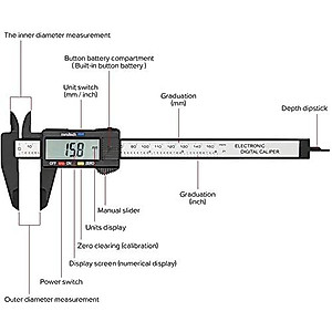 Digital Calipers,Electronic Digital Calipers,YKLSXKC LCD Screen displays 0-6"Caliper Measuring Tool,inch and Millimeter Conversion, Suitable for Jewelry Measurement and 3D Printing