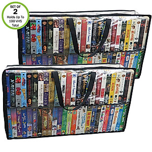 Evelots 2 Pack-VHS Movie Tape Storage Bag/Case, Clear PVC Plastic-Holds 100 Total, Strong Handles-No Dirt/Moisture/Dust