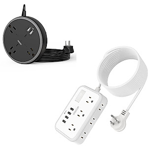 Extension Cord 15 ft Bundle,Flat Plug Power Strip with Widely Spaced Outlets USB Ports, Wall Mount Power Strip, Long Extension Cord with Multiple Outlets for Home, Office