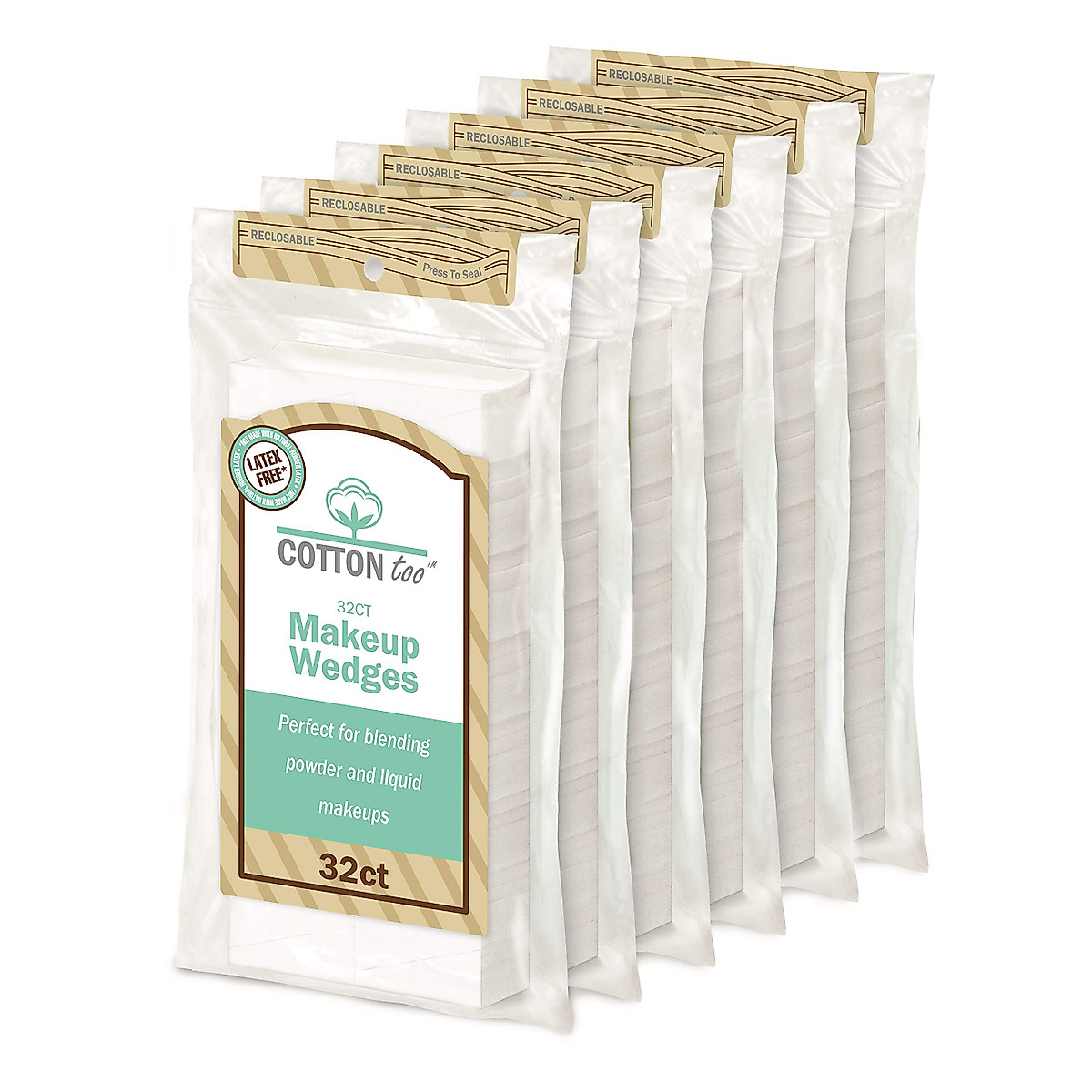 Cotton Too Premium Latex-free Cosmetic Wedges, 32 Count (Pack of 6)