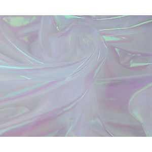 Sheer Iridescent Organza Fabric 58 Inches Wide - 5 Yards Precut - Shinny Wedding Party Decor Fairy Costume Voile Doll Clothes Sewing - White