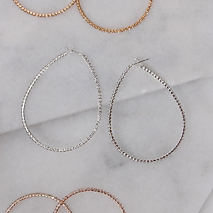 Bling Earrings for Women - Silver Rhinestone Hoop Earrings For Women, Extra Large Fake Diamond Hoops, Big Huge Statement Teardrop Ear Jacket, Long Sparkly Thin CZ Drop, Silver Tone 2.6" XL