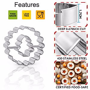 KAISHANE 9PCS Mini Linzer Cookie Cutter Set, Christmas Holiday Metal Cookie Cutters, Gingerbread Man, Christmas Tree, Bell, Heart Shape for Baking Sandwich Jam Cookies