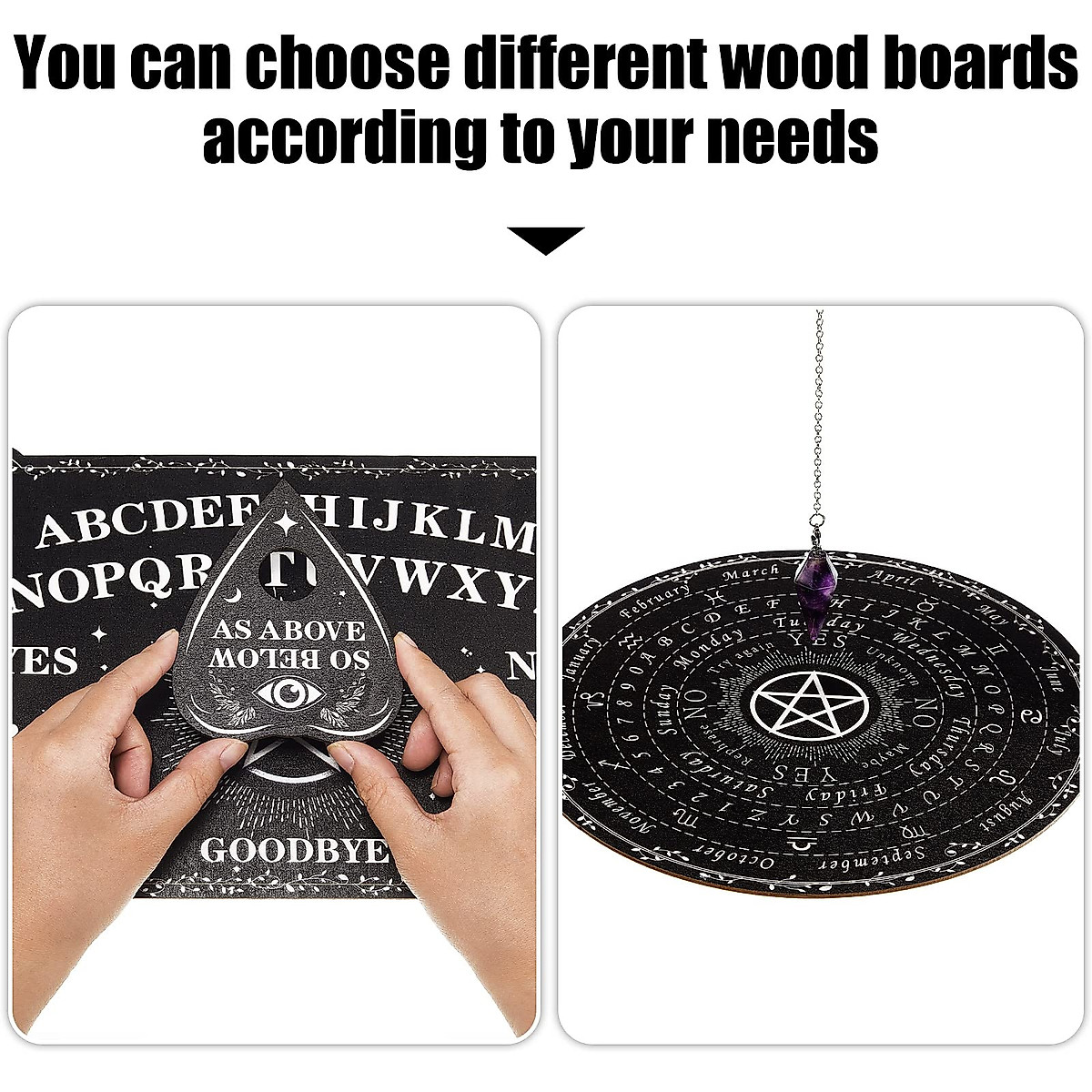 Threan Pendulum Dowsing Divination Board with Amethyst Set Metaphysical Message Crystal Pendulum Necklace Wooden Spirit Board Talking Board with Planchette for Wiccan Supply(Star Style)